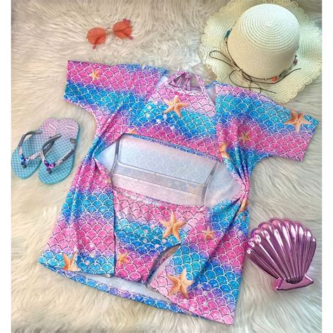 Kit Biquini Com Saída De Praia Infantil Biquini Forrado Sereia