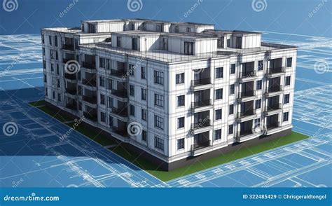 3d Wireframe Render Of An Apartment Buildings Architec Ai Generated Stock Illustration