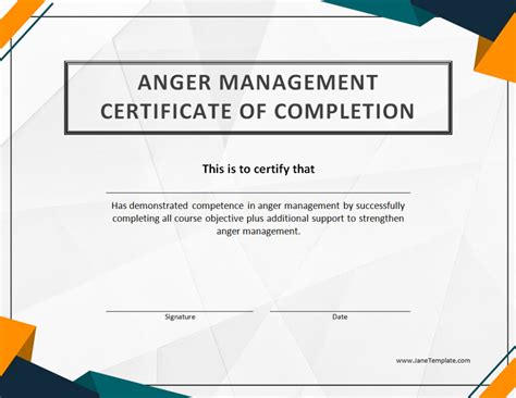 Anger Management Completion Certificate Template