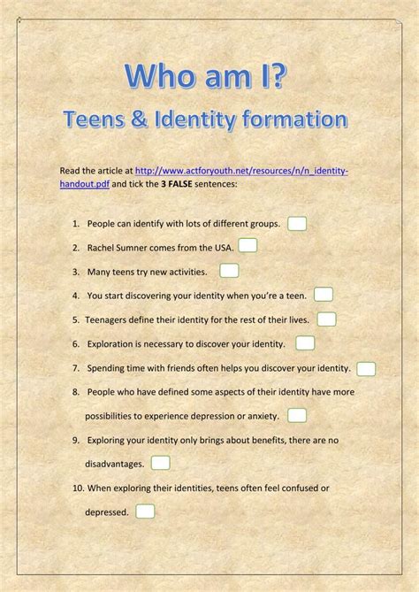 Free Identity Worksheet Teenagers Download Free Identity Worksheet