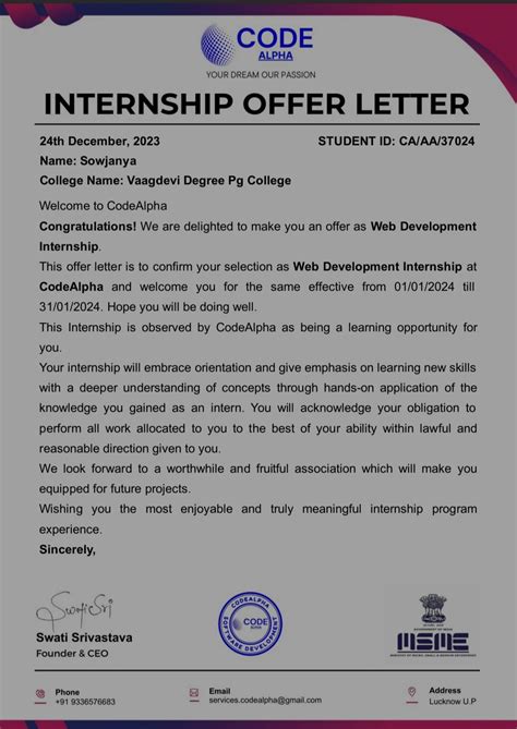 Sowjanya Garnepelli On Linkedin Hello Received Web Developement Internship Offer Letter From