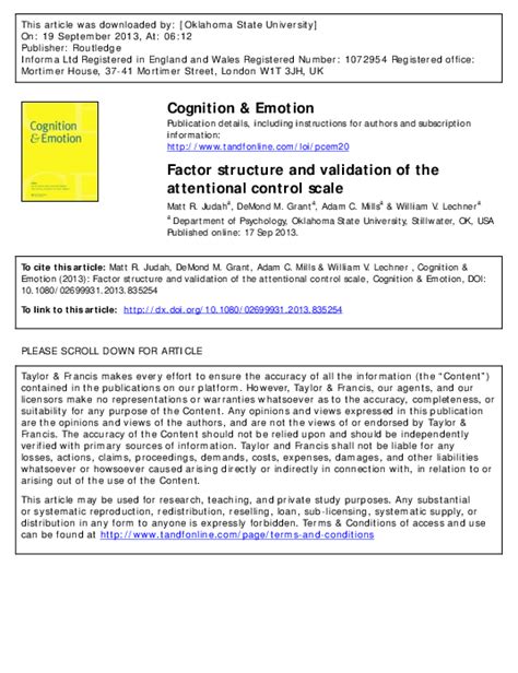 Pdf Factor Structure And Validation Of The Attentional Control Scale