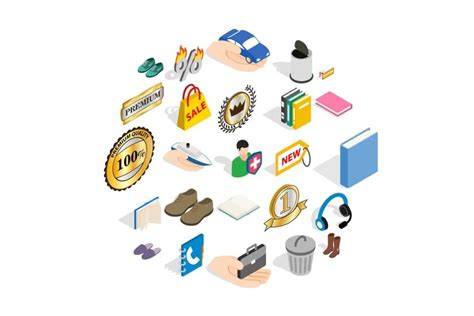 Commercial Acumen Icons Set Isometric Style