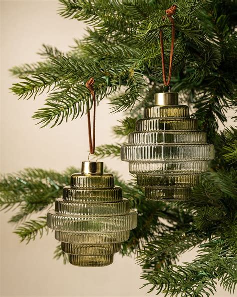 Rosemary Green Glass Ornaments Set Of 2 Green Christmas Modern