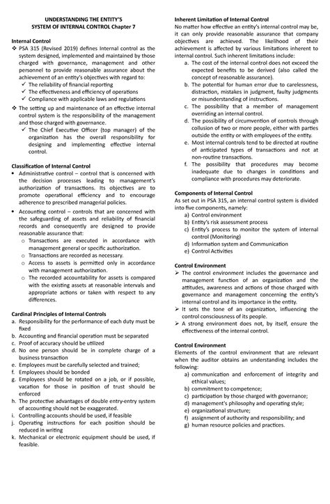 Chapter 7 Understanding THE Entitys System OF Internal Control