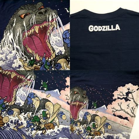 硬骨頭日本 酷斯拉 哥吉拉 Godzilla 浮世繪 富嶽三十六景桜ノ宴 短袖t 竹節棉藍白2色 Yahoo奇摩拍賣