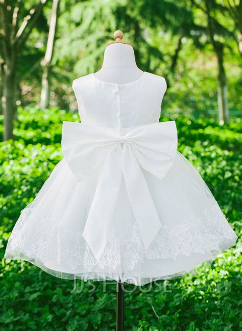 A Line Knee Length Flower Girl Dress Satin Tulle Sleeveless Scoop