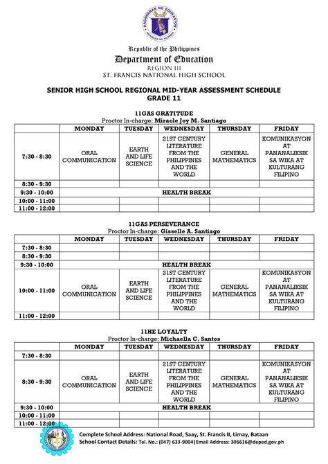 Senior HIGH School Regional MID YEAR Assessment Schedule Department