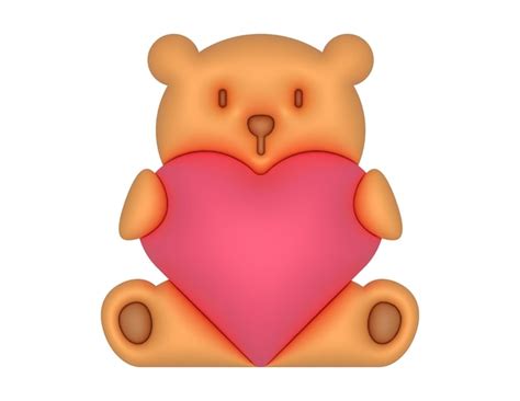 Premium Vector 3d Teddy Bear Holding Pink Heart
