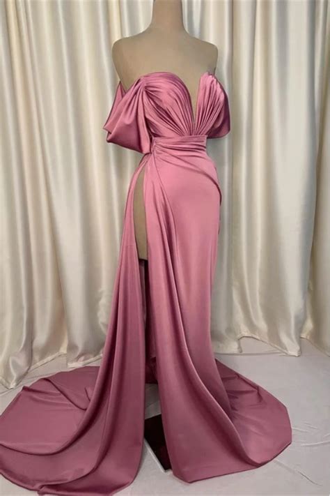 Deirdre Fancy Lilac Off Shoulder Side Slit Sheath Prom Dresses With