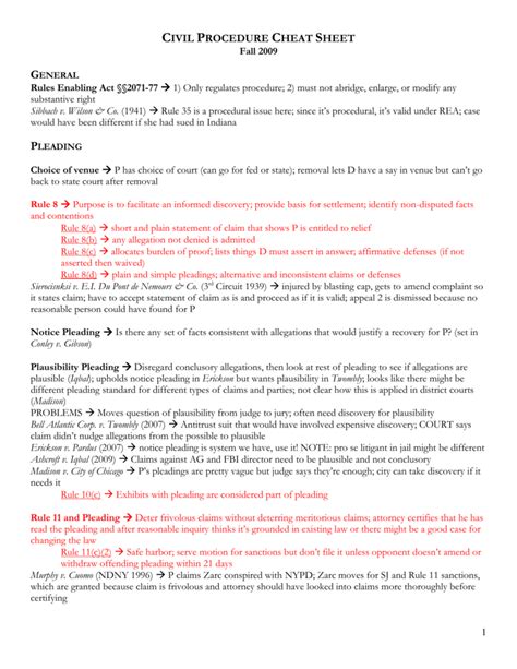 Civil Procedure Cheat Sheet