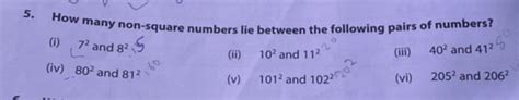 5 how many non square numbers lie between the following pairs of