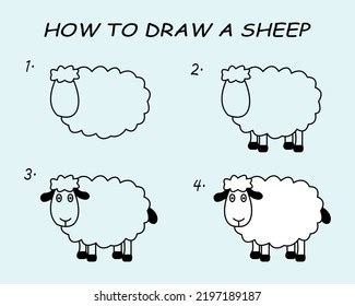 Step By Step Draw Sheep Drawing Stock Vector Royalty Free 2197189187 Shutterstock