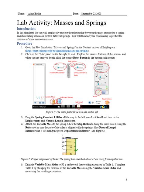 Lab Activity Masses And Springs Pdf Mass Equations