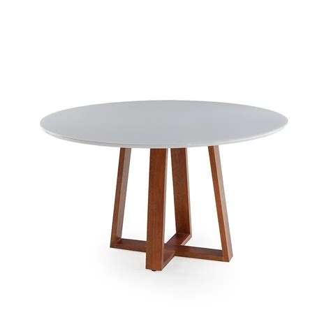 Mesa Maitê Redonda em Madeira Maciça Tampo de Vidro Fendi Nobre