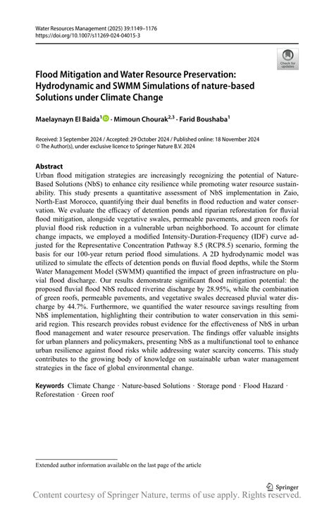 Flood Mitigation And Water Resource Preservation Hydrodynamic And Swmm Simulations Of Nature