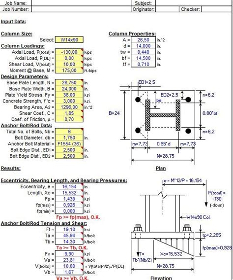 Steel Column Base Plate Analysis Spreadsheet