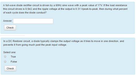 Solved A Full Wave Diode Rectifier Circuit Is Driven By A Chegg Com