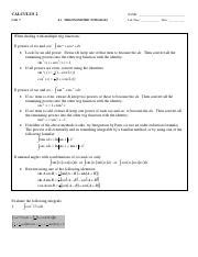 Lab 7 Pdf CALCULUS 2 NAME LAB 7 8 3 TRIGONOMETRIC INTEGRALS Lab Time