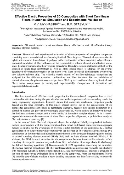 Pdf Effective Elastic Properties Of 3d Composites With Short Curvilinear Fibers Numerical