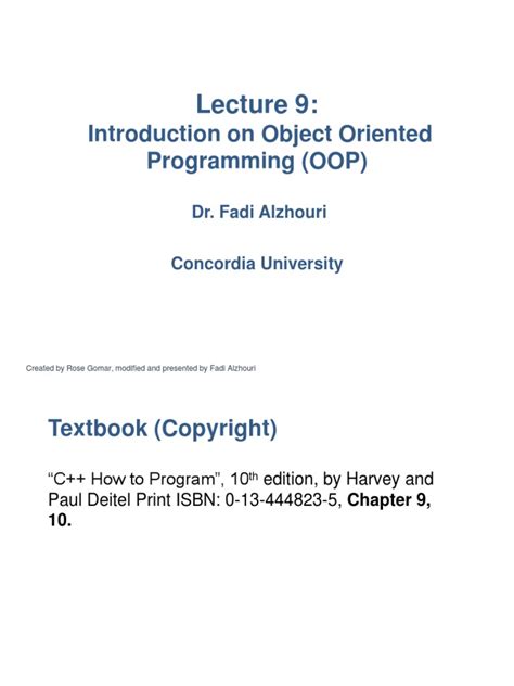 Lecture 9 Introduction On Oop 1 Pdf Class Computer Programming