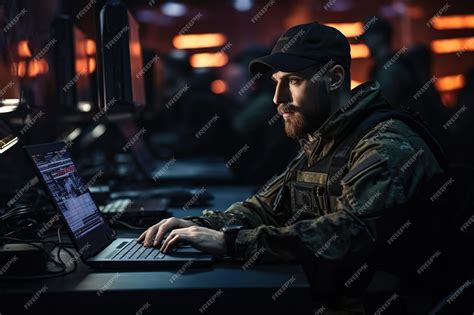 Premium Ai Image Caucasian Male Army Technician In Camouflaged