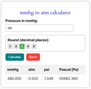 Mmhg To Atm Calculator