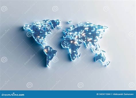 A Digital World Map In Binary Highlighting Data Connections Glowing Across Continents Stock