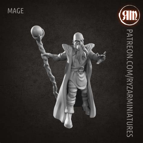 3d Printable Mage By Ryzar Miniatures