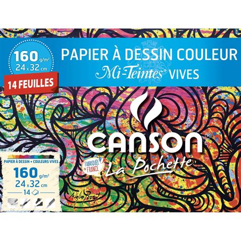 CANSON Pochette de papier à dessin 14 feuilles 24x32cm 160g m2 couleurs