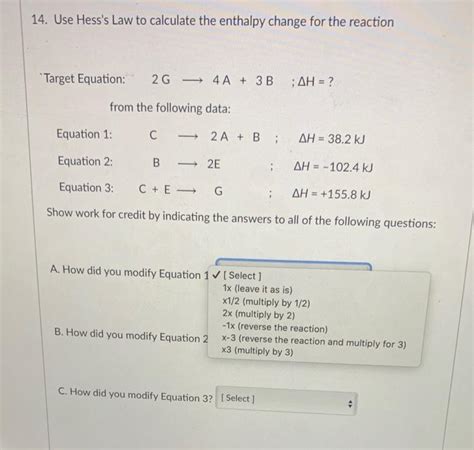 Solved 14. Use Hess's Law to calculate the enthalpy change | Chegg.com