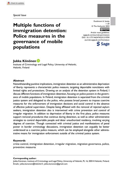 Pdf Multiple Functions Of Immigration Detention Police Measures In