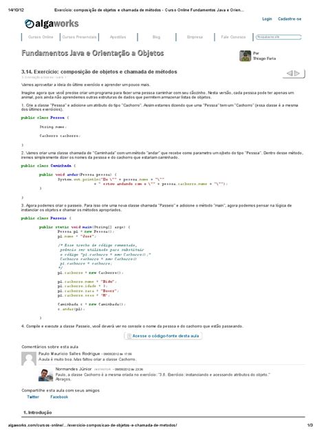 Exercício Composição De Objetos E Chamada De Métodos Curso Online Fundamentos Java E