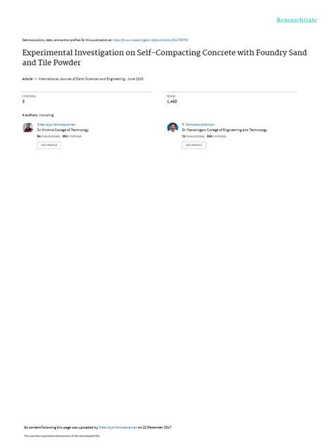 Experimental Investigation On Self Compacting Concrete With Foundry Sand And Tile Powder Pdf