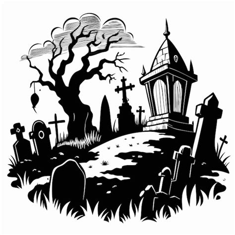 Cementerio Espeluznante Con árbol Embrujado Y Lápida Gótica Por La