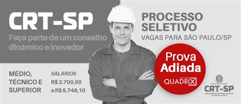 Processo seletivo do CRT SP data da prova adiada em função da COVID 19