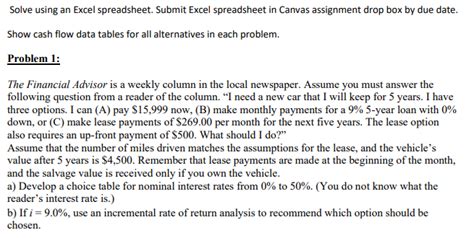 Solve Using An Excel Spreadsheet Submit Excel