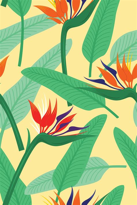Seamless Pattern Wallpaper Of Bird Of Paradise Flowers And Leaves For