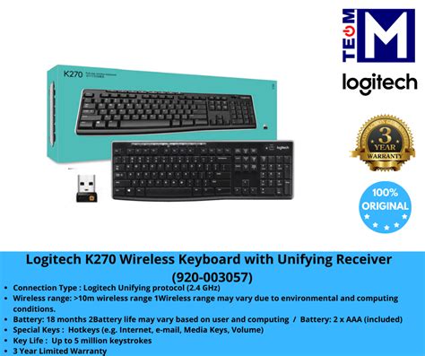 Logitech K270 Wireless Keyboard With Unifying Receiver 920 003057