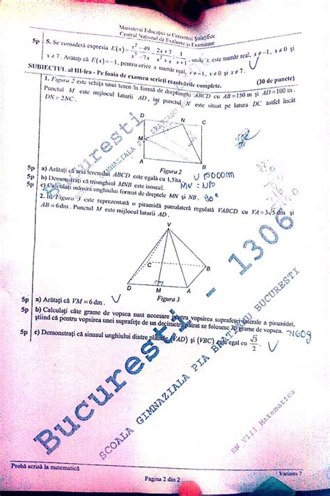 EVALUARE NATIONALA 2015 Subiecte Si Barem MATEMATICA Elevii Au Iesit