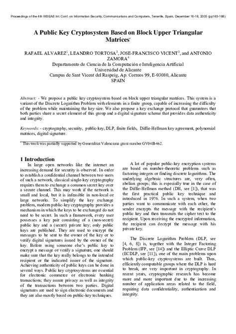Pdf A Public Key Cryptosystem Based On Block Upper Triangular Matrices