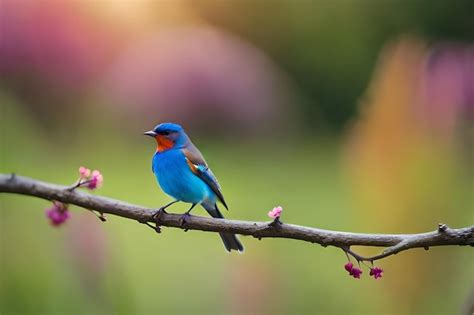 Premium Ai Image A Blue Bird With A Red Breast Sits On A Branch With