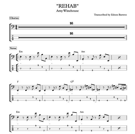 Rehab Amy Winehouse Bass Score And Tab Lesson Edson Renato Vitti