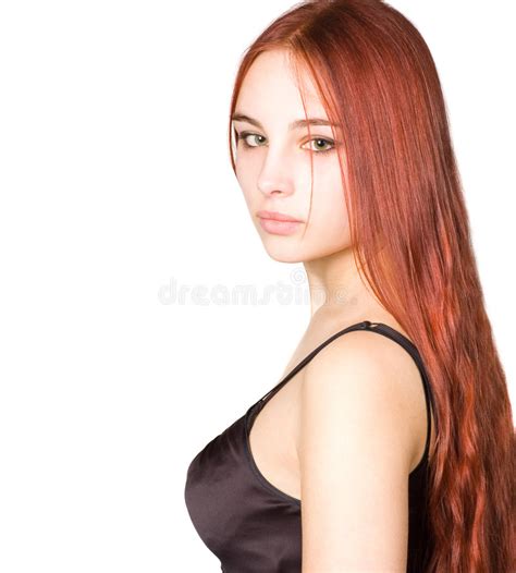 Mooi Jong Meisje Met Rood Haar En Groene Ogen Stock Afbeelding Image