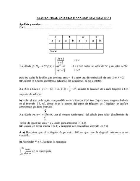 Modelo final analisis matematico 1 resuelto Análisis Matemático I