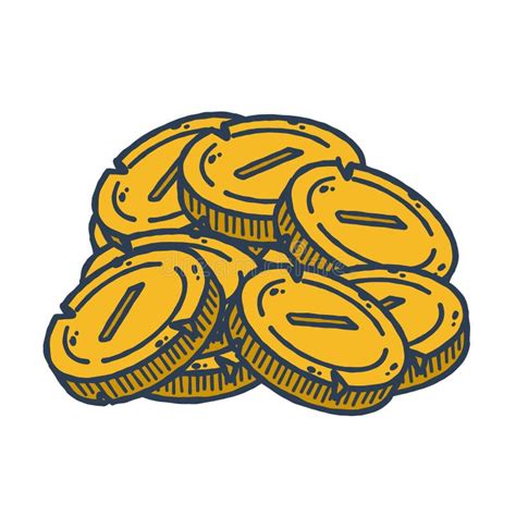 Pile Of Gold Coins Outline Cartoon Icon Of Money And Treasure Concept
