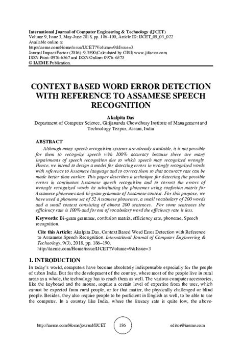 Pdf Context Based Word Error Detection With Reference To Assamese