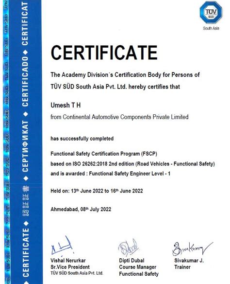 Umesh T H On Linkedin Successfully Completed Level 1 Functional Safety