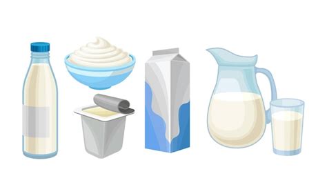 Premium Vector Milk In Bottle And Sour Cream In Bowl As Dairy Product