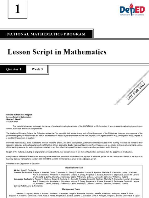 Lesson Script In Mathematics Pdf Copyright Learning